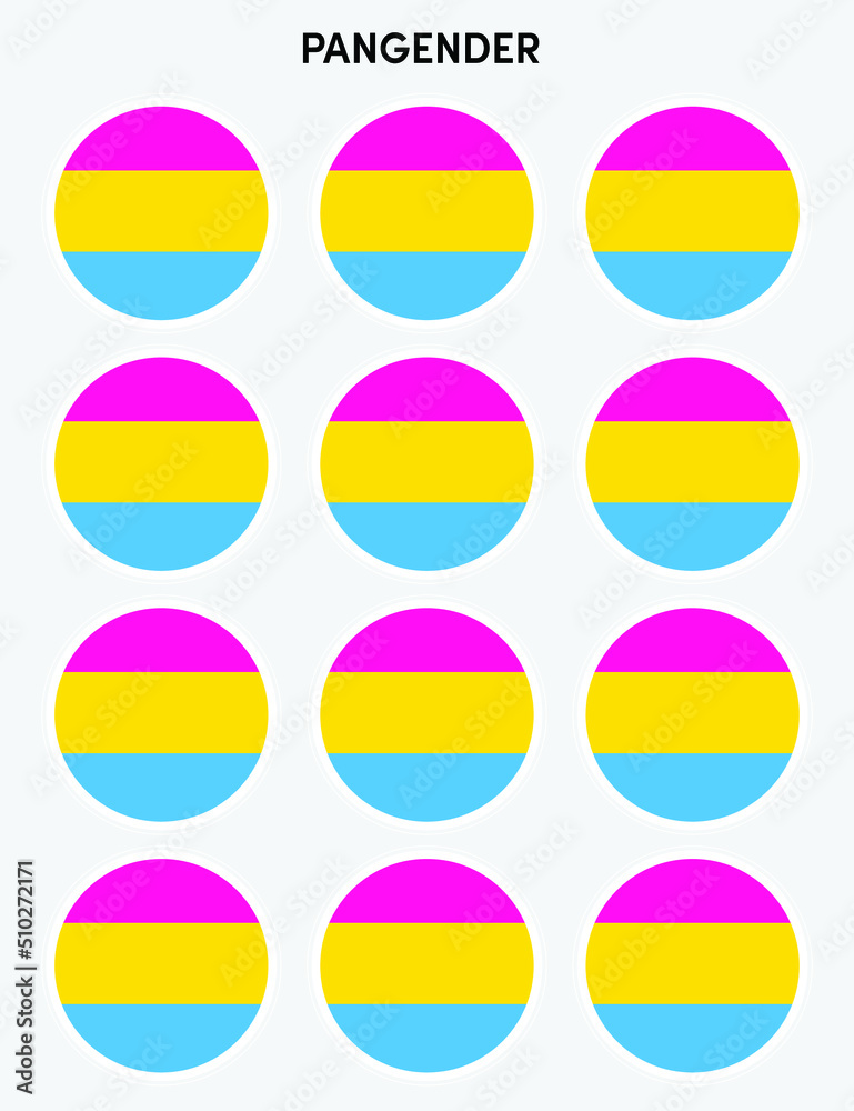 Set of pride flags, pangender flags in the shape of a circle. Circle ...
