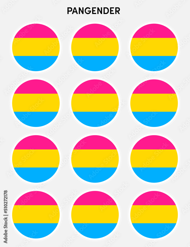 Set of pride flags, pangender flags in the shape of a circle. Circle ...