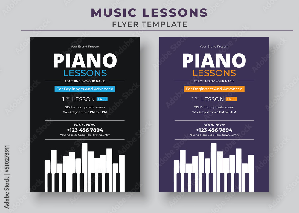 Music Lessons Flyer Template, Piano Lessons Poster, Music Class Poster ...
