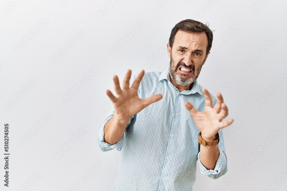 Middle age hispanic man with beard standing over isolated background ...