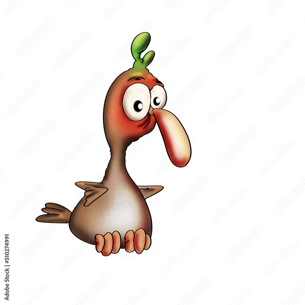 Cartoon surprised colorful bird. Illustration on a white background ...