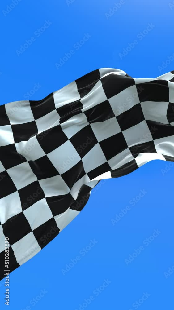Vertical chess flag waving in wind on sky 4k. Sport car background ...