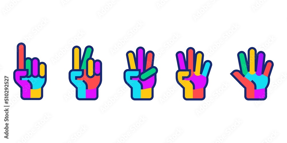 Vecteur Stock hands showing numbers Vector, hand gesture count 1 2 3 4 and 5 vector icon ...