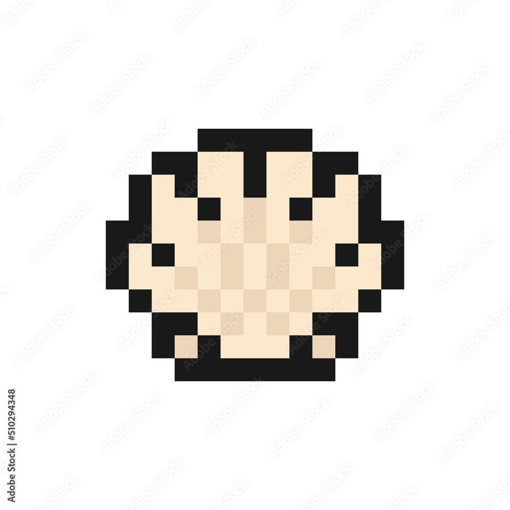 Sea oyster shell icon in pixel art design isolated on white background ...
