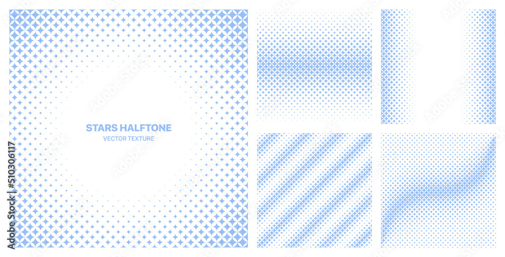 Assorted Various Pale Blue Stars Halftone Textures Vector Different ...