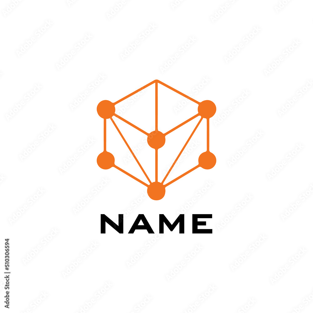 orange logo points with lines connection cube minimalism icon brand ...