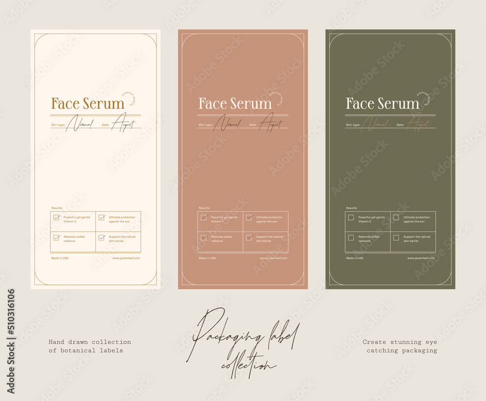 Hand drawn botanical line art vector cosmetics printable label design ...