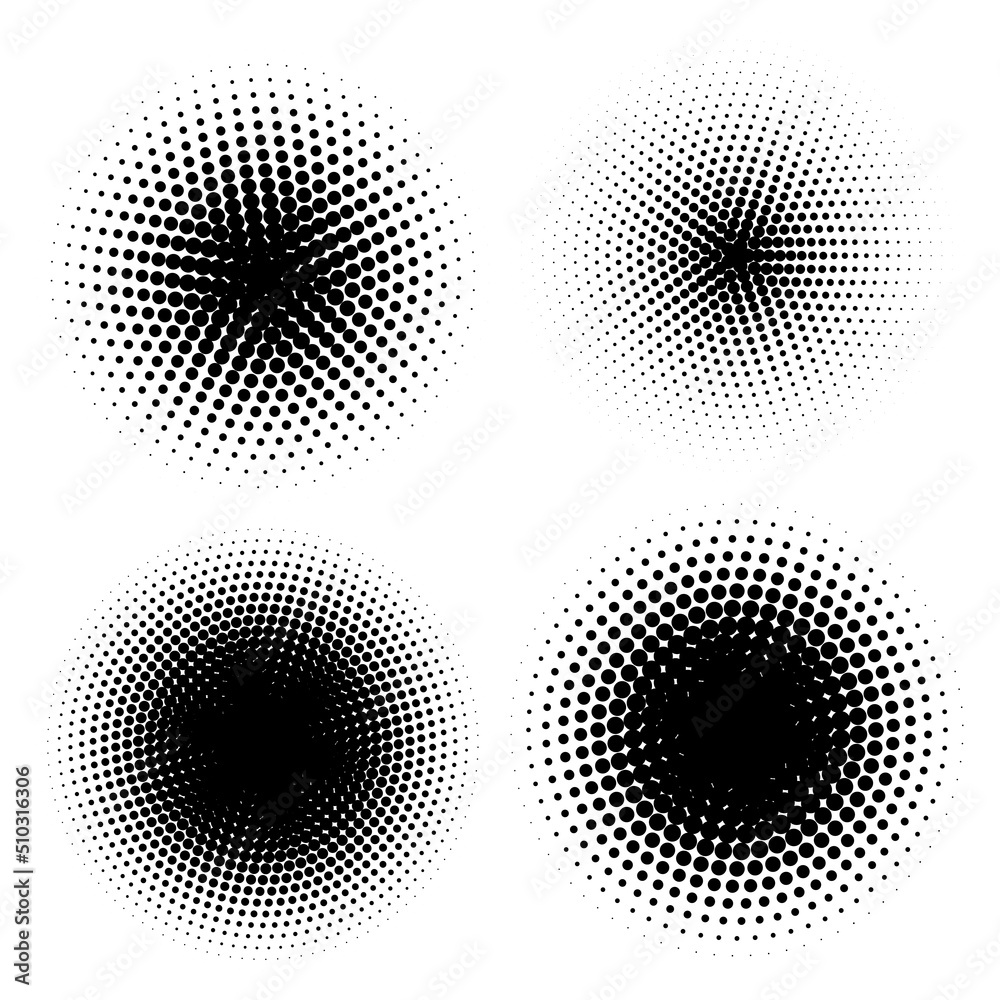 Circle halftone. Abstract dotted circles, round halftones geometric ...