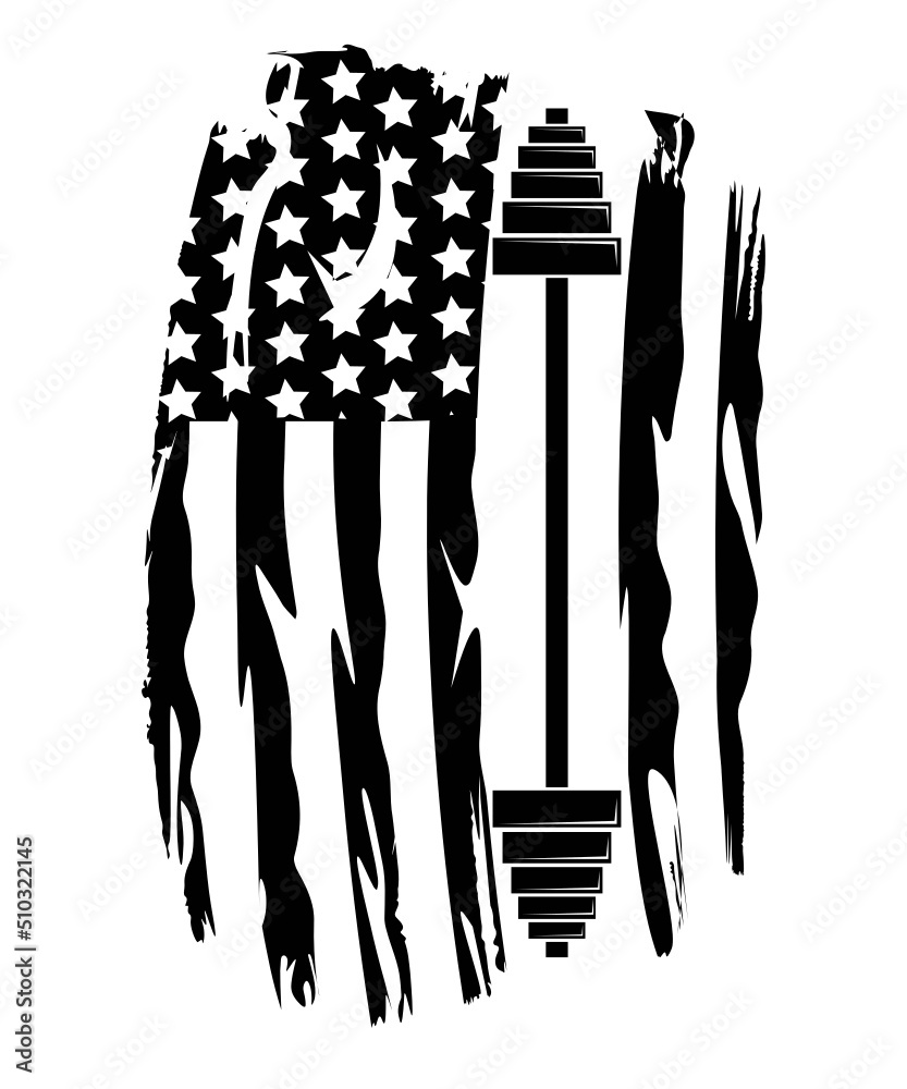 gym svg, barbell flag svg, Distressed American Flag with Barbell SVG ...