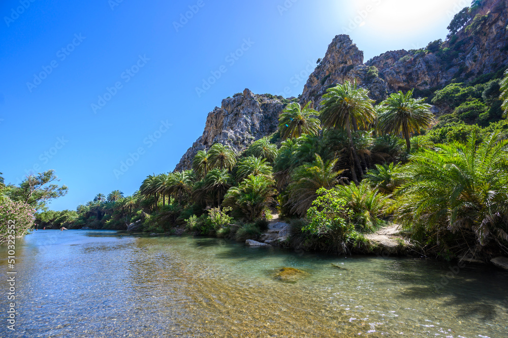 Preveli Beach - famous for the beautiful river with azure clear water ...