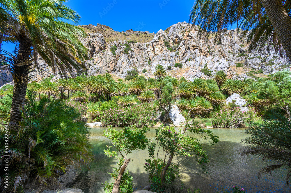 Preveli Beach - famous for the beautiful river with azure clear water ...