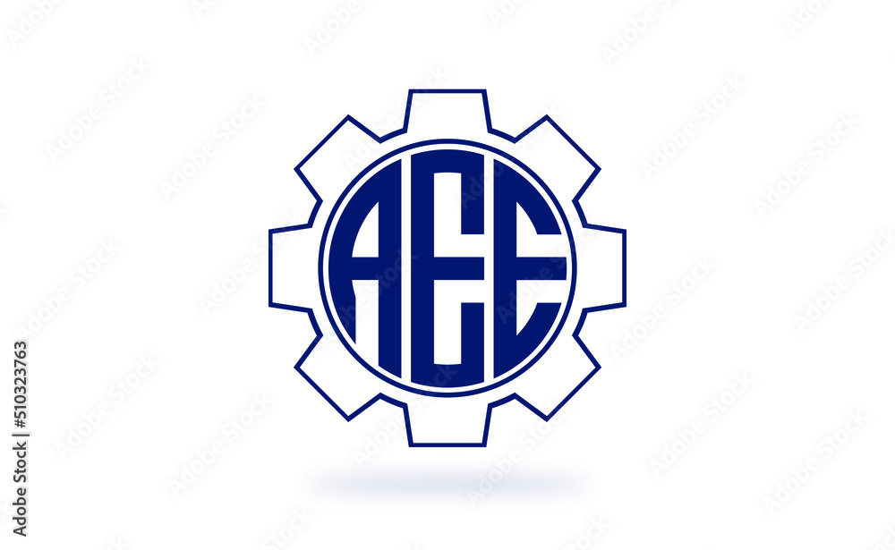 AEE three letter industrial logo with gear icon logo design vector ...
