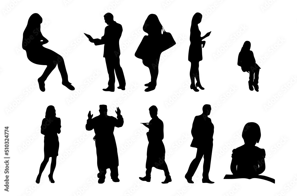 Vector illustration, Outline silhouettes of people, Contour drawing ...