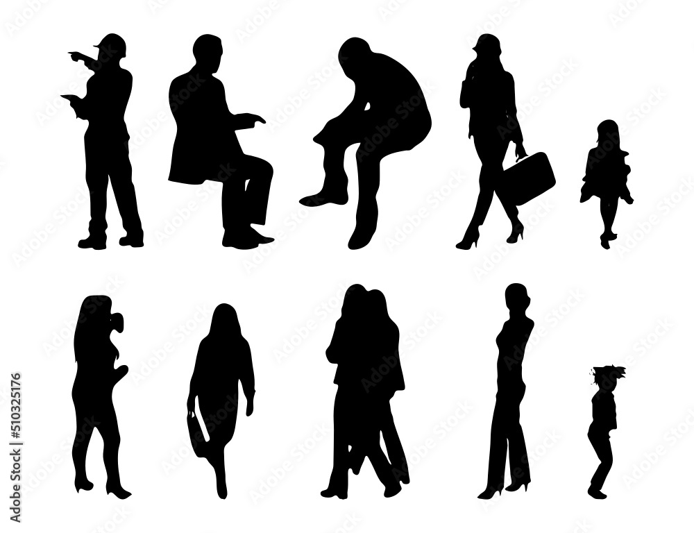 Vector illustration, Outline silhouettes of people, Contour drawing ...