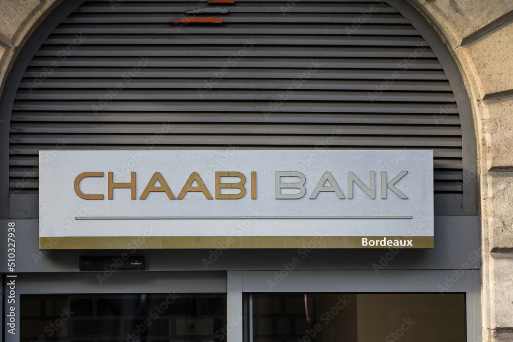 BORDEAUX, FRANCE - FEBRUARY 19, 2022: Chaabi Bank logo in front of ...