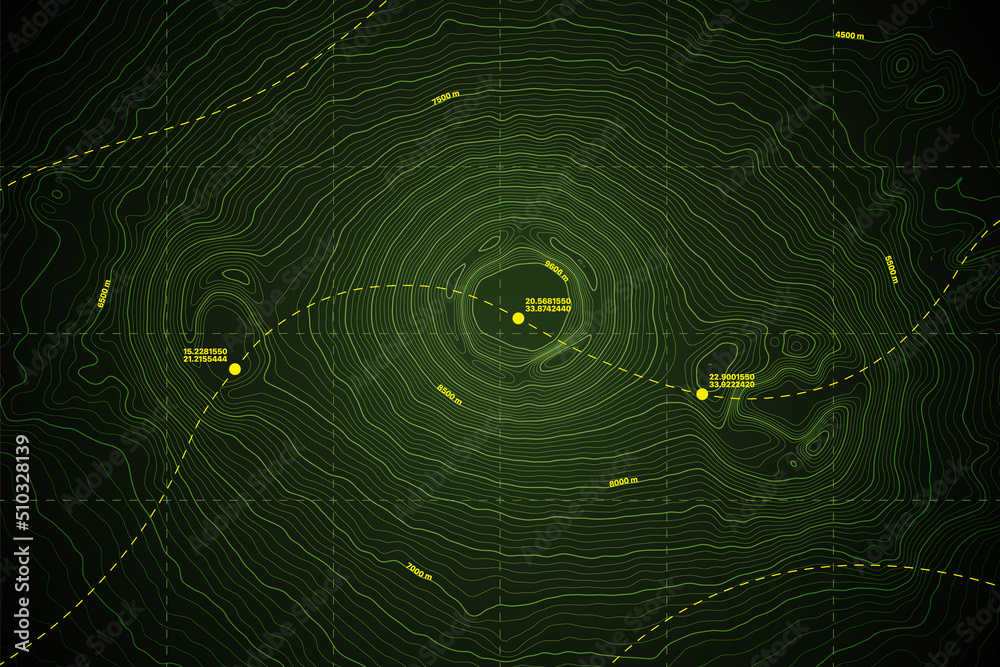 Sea Abyss Crater Vector Topographic Map With Depth Route And ...