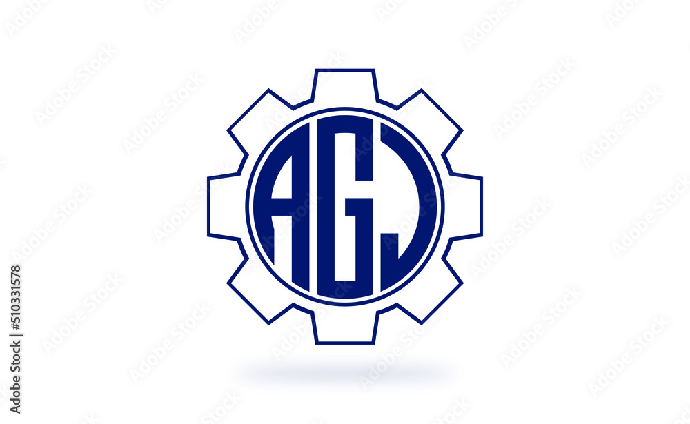 AGJ three letter industrial logo with gear icon logo design vector ...