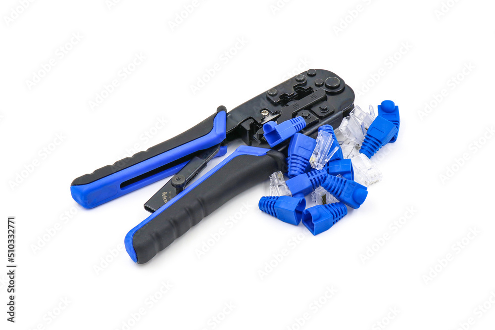 Modular plug crimper for RJ-45, white background, Crimper, Twisting ...