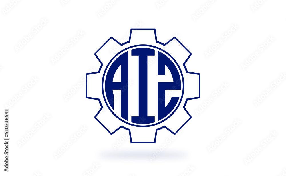 AIZ three letter industrial logo with gear icon logo design vector template. mechanical logo ...