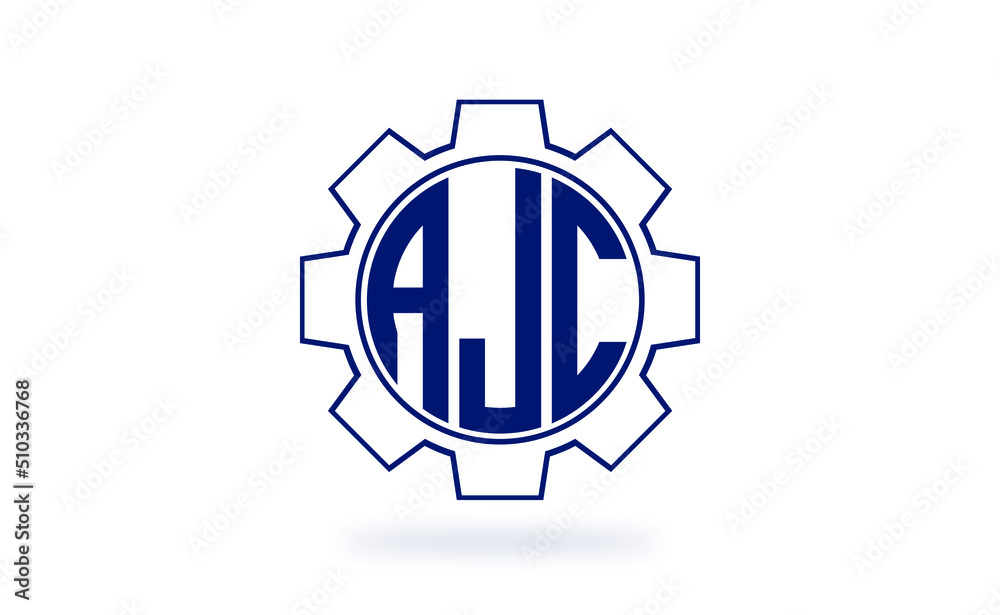 AJC three letter industrial logo with gear icon logo design vector ...