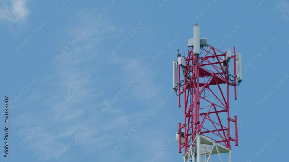 Digital wireless connection system. Cell tower antennas transmitting data, repeaters for mobile ...