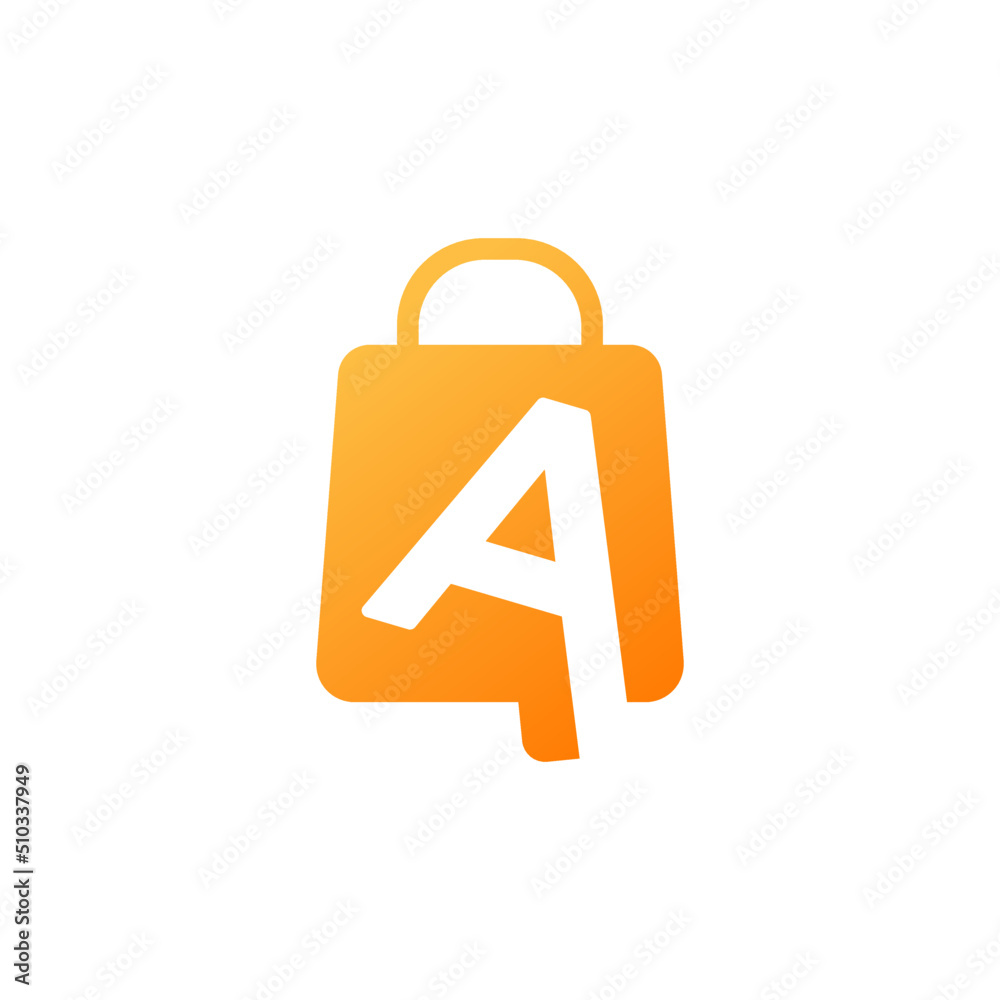 Simpel letter A and shoping bag logo design in cube box shape for mart ...