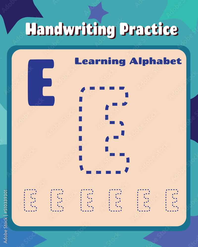 Letter E cute children colorful ABC alphabet trace practice worksheet ...