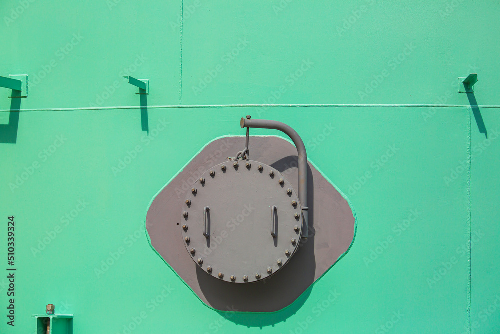 Tank manhole green color confined space entry with warning Stock Photo ...