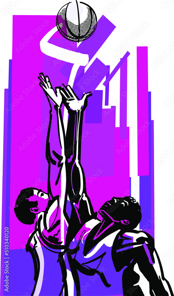 vector illustration of a basketball players jump on with a basketball ...