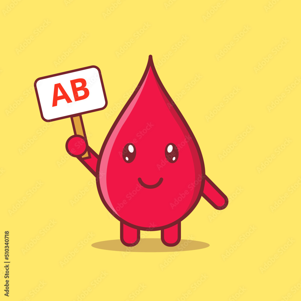 Cute Smiling Blood Drop Character. Blood type AB Cartoon Vector ...