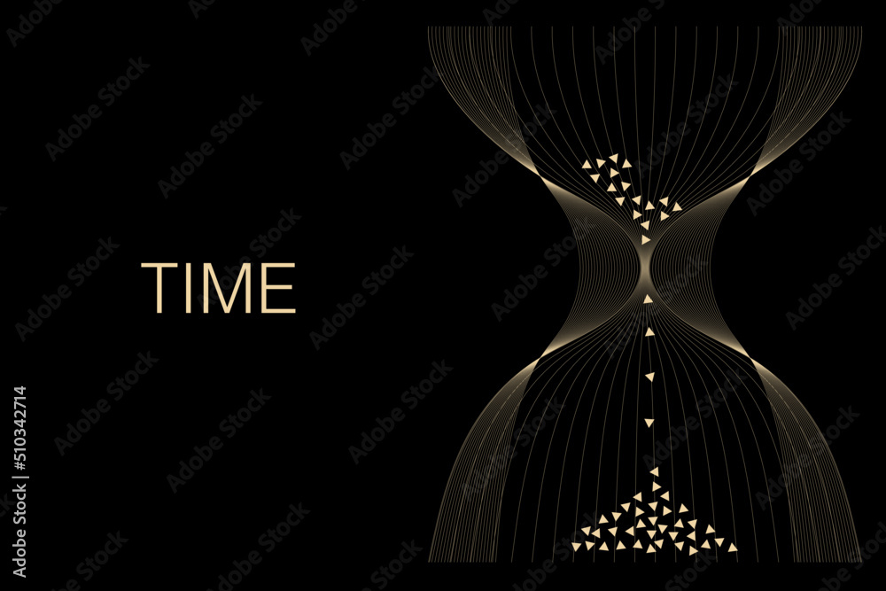 Abstract concept of time. Hourglass from gold light lines and diamond ...