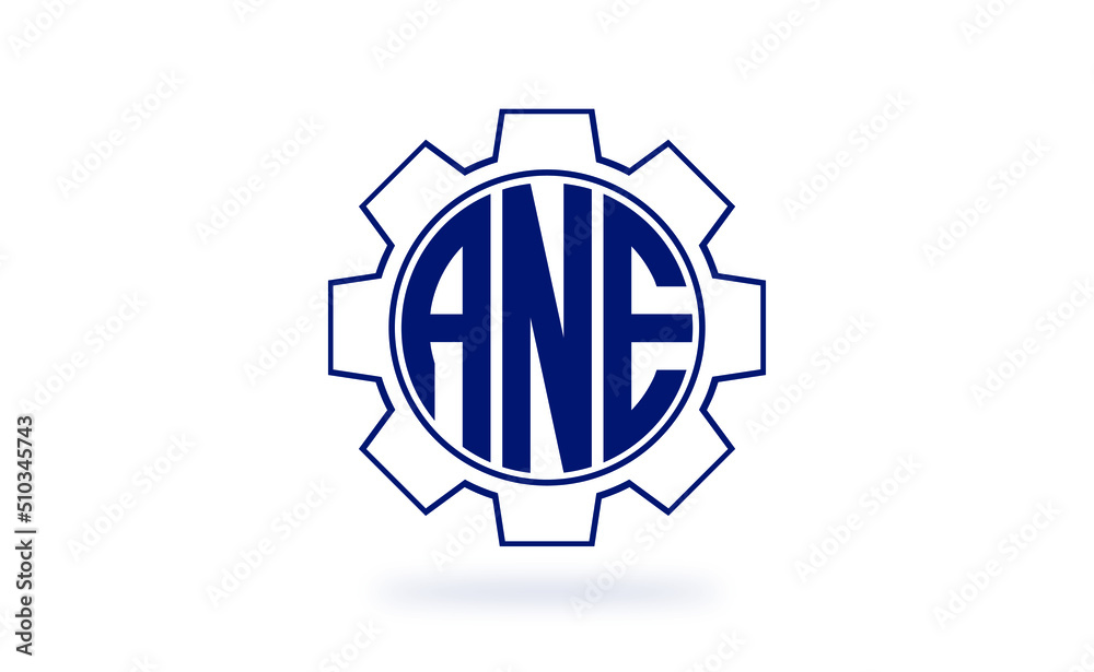 ANE three letter industrial logo with gear icon logo design vector ...