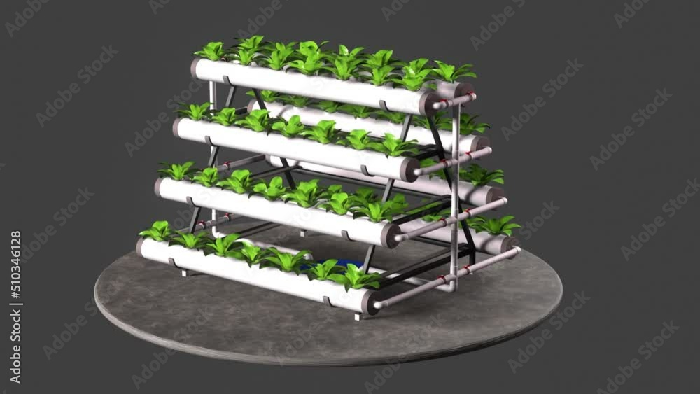 Hydroponic vertical farm A type. Circular review. 3d animation Stock ...