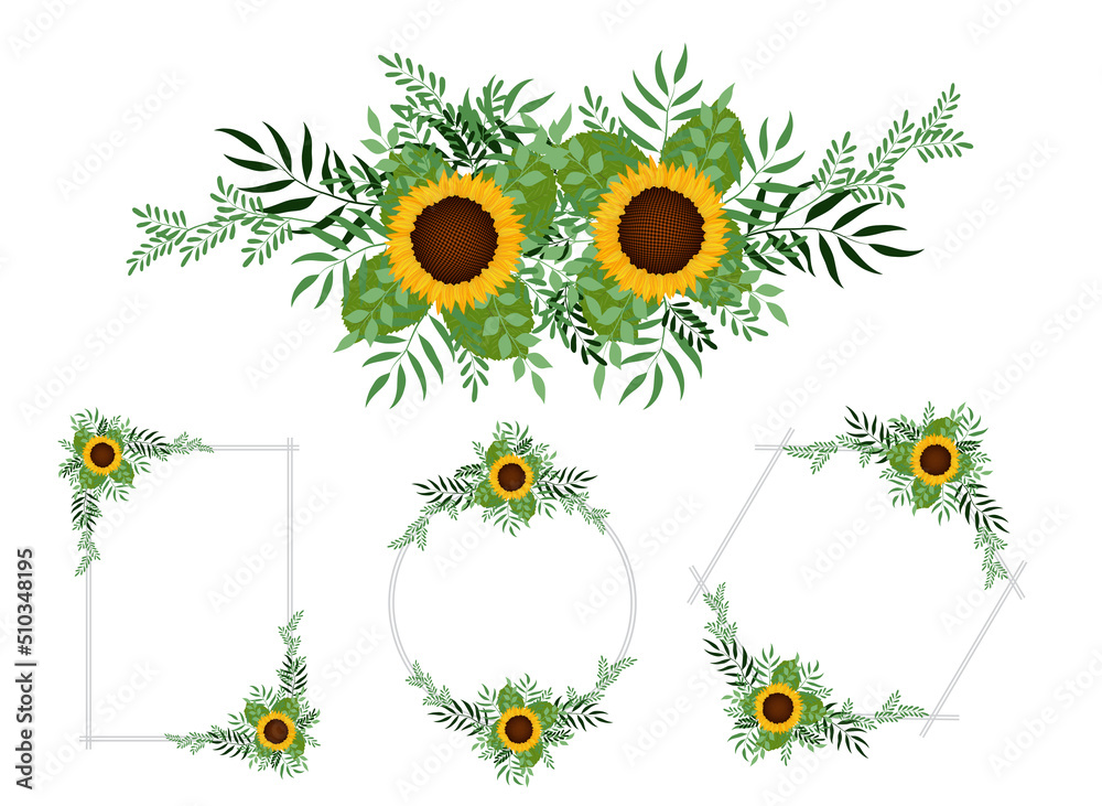 Sunflower floral border vector illustration foliage design template ...