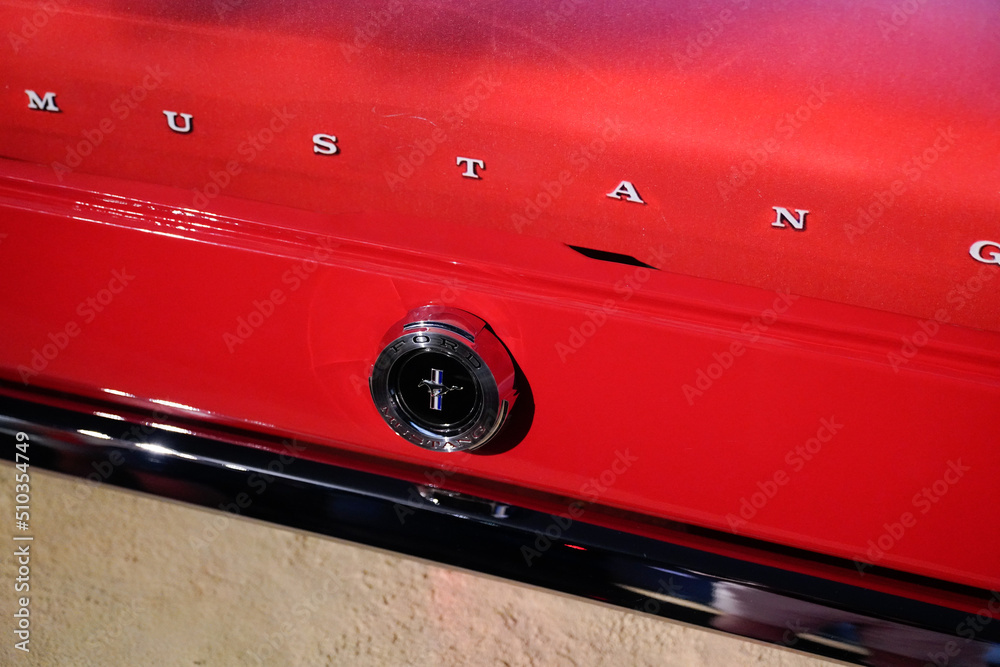 ford mustang muscle car text logo and sign text of american red old ...