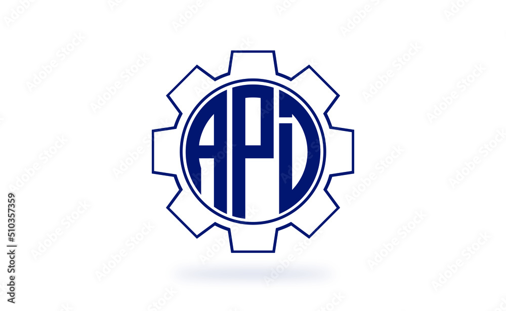 APD three letter industrial logo with gear icon logo design vector ...