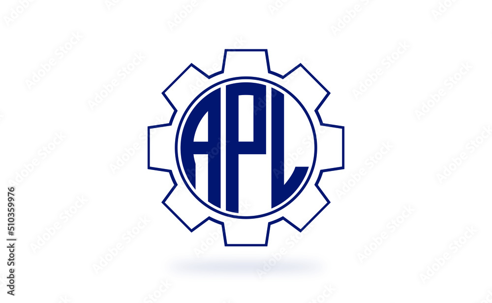 APL three letter industrial logo with gear icon logo design vector ...