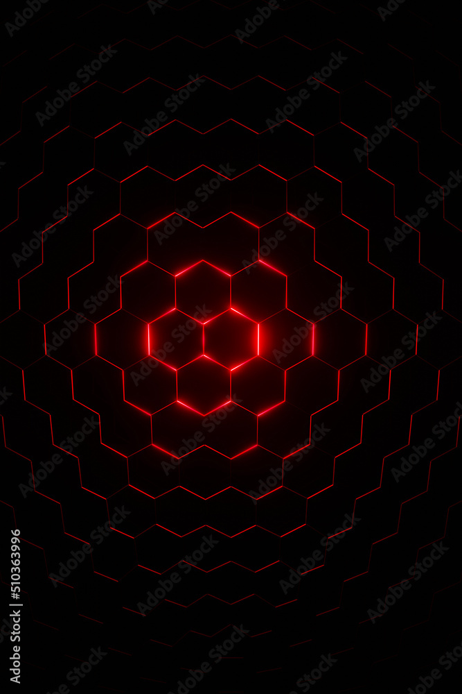 3d Rendering Hexagonal background, depth of field effect. Futuristic cellular 3d panel with ...