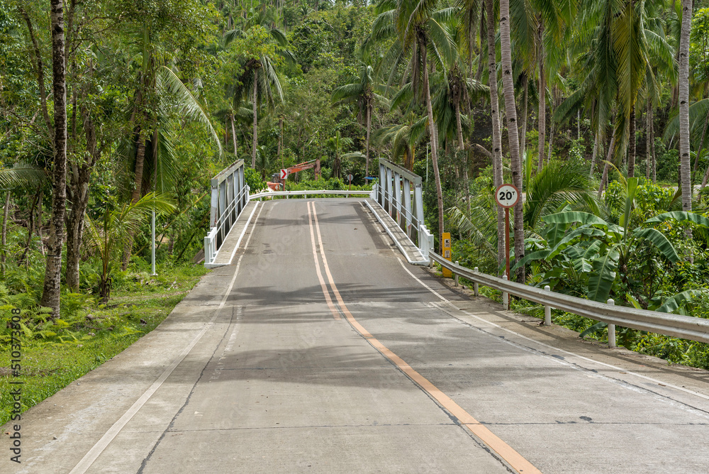 A two lane concrete highway and a atruss bridge in Central Bohol ...