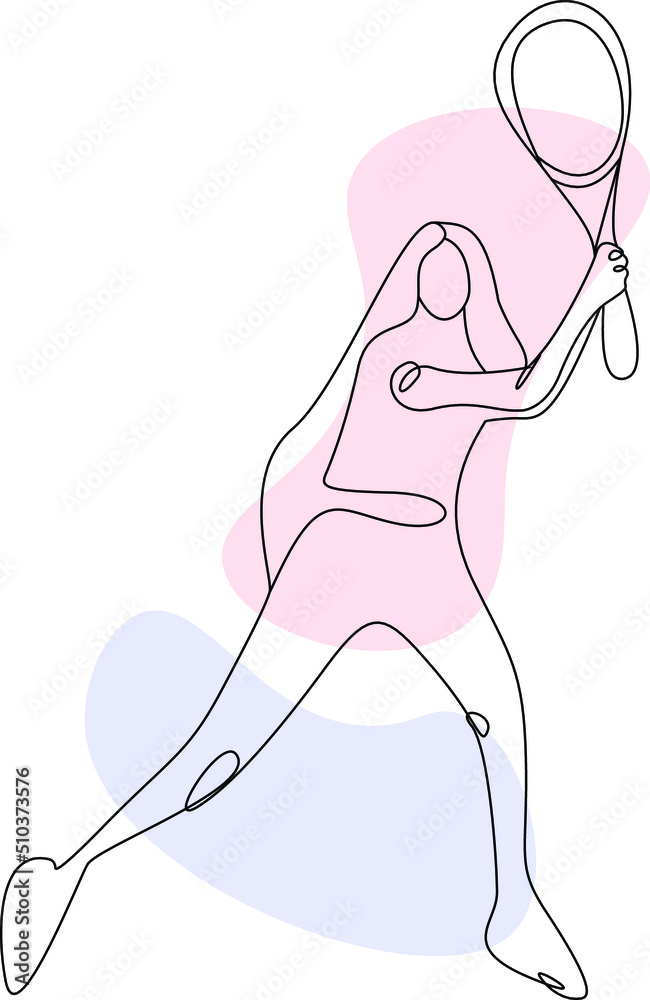 Vector line art of a girl playing badminton. Minimal badminton player ...