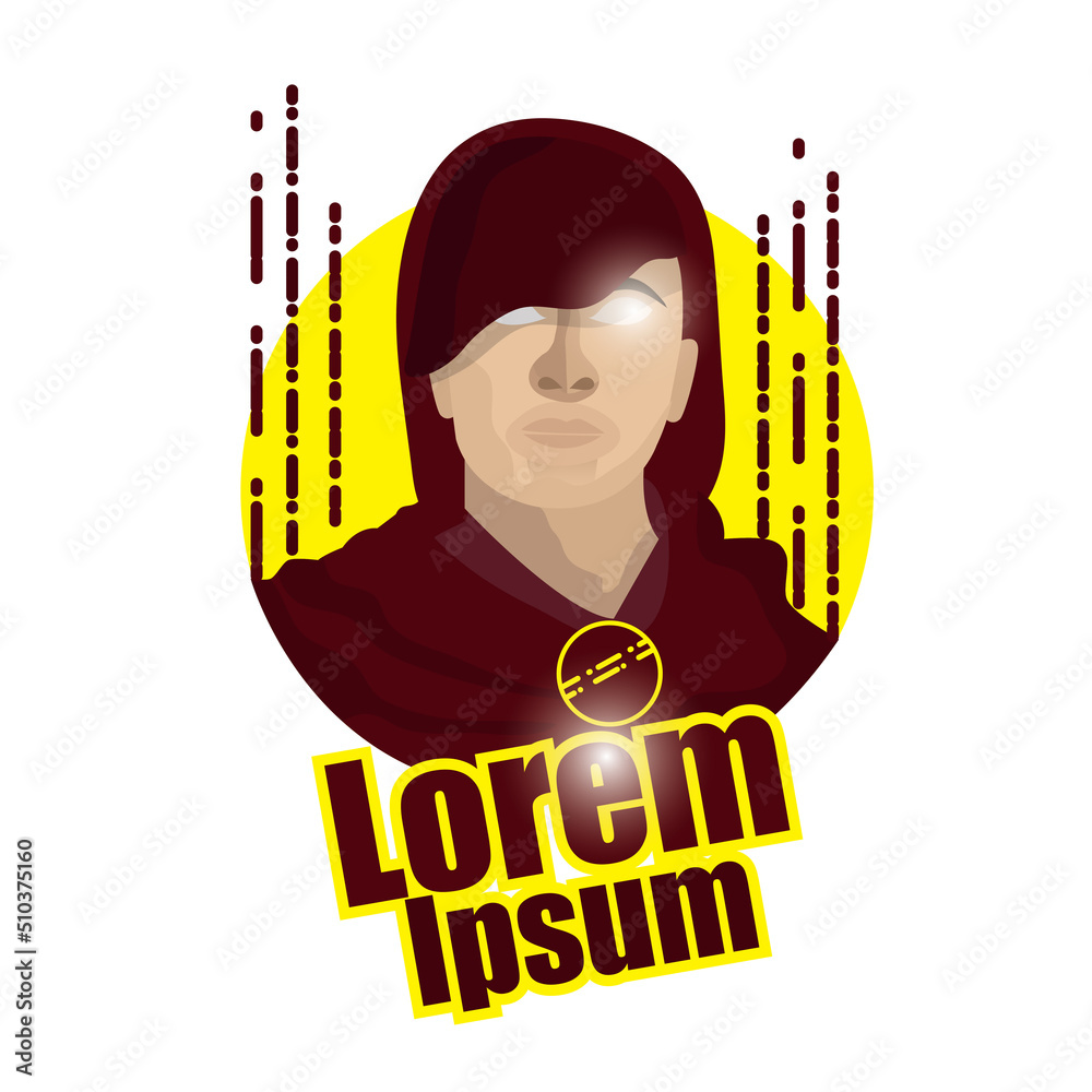 Human hooded hacker and technology logo vector illustration with dummy ...