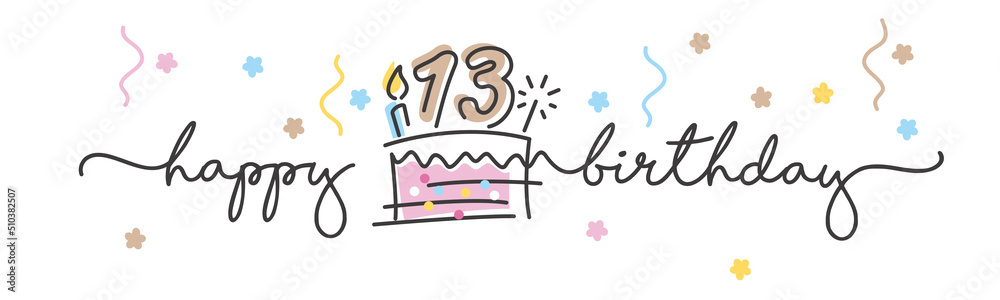 13th Birthday handwritten typography lettering Greeting card with ...