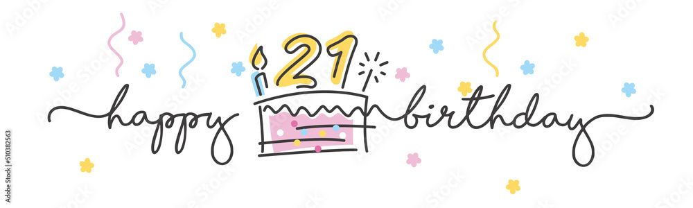 21st Birthday handwritten typography lettering Greeting card with ...