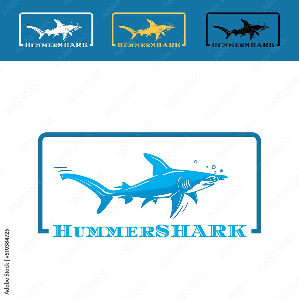 hummer shark logo, silhuette of blue great sea predator swimming ...