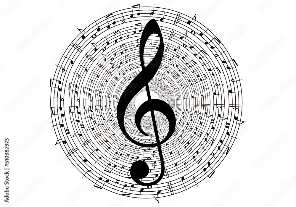 Pentagrama musical en un círculo sobre fondo blanco. Stock Vector ...