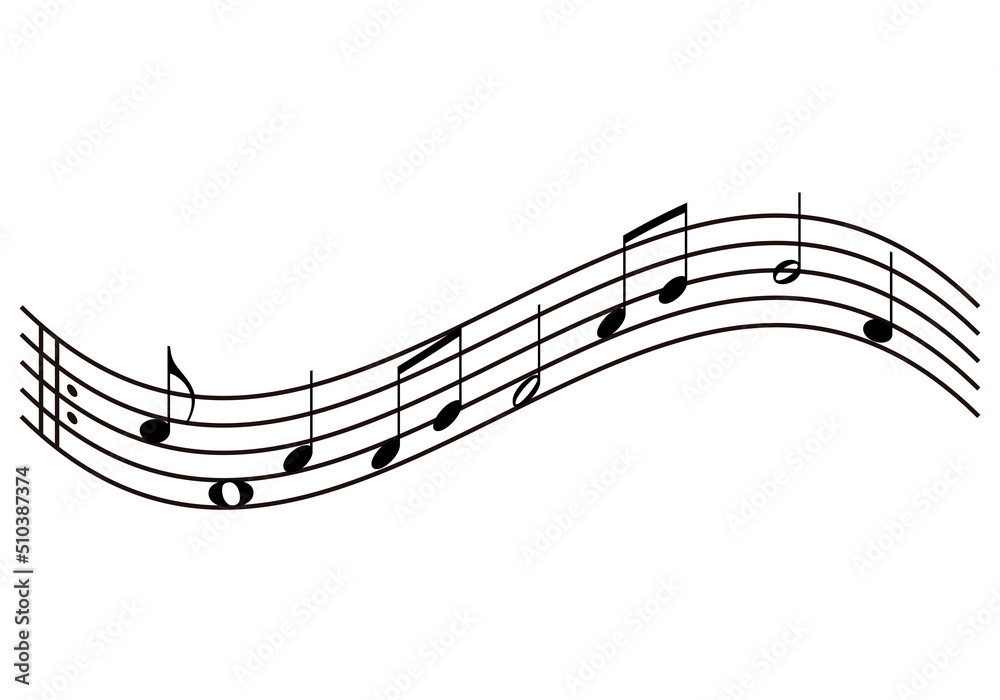 Pentagrama con notas musicales en fondo blanco. Stock Vector | Adobe Stock