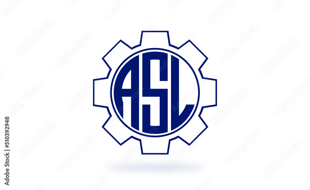 ASL three letter industrial logo with gear icon logo design vector ...