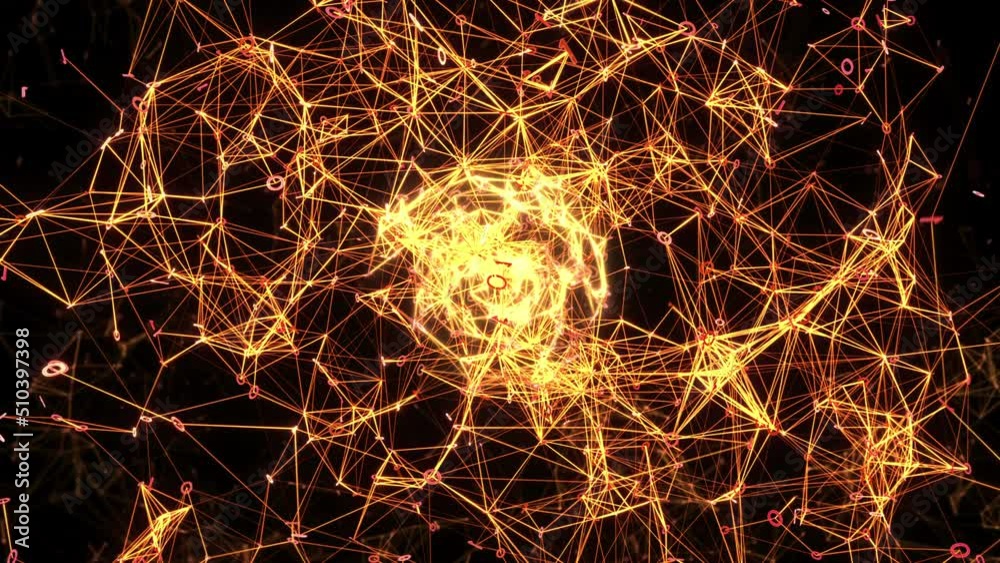 Yellow orange Digital Binary Metaverse Data Network expansion explosion ...