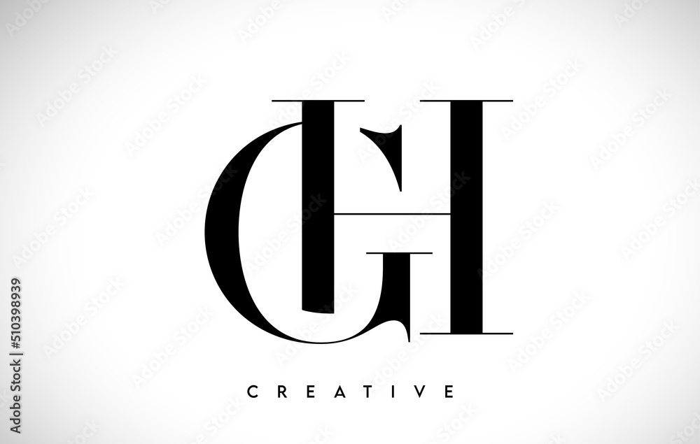 GH Artistic Letter Logo Design with Serif Font in Black and White ...