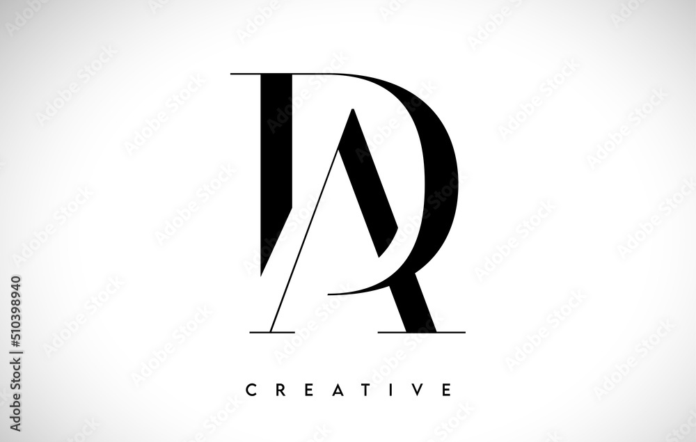 DA Artistic Letter Logo Design with Serif Font in Black and White ...